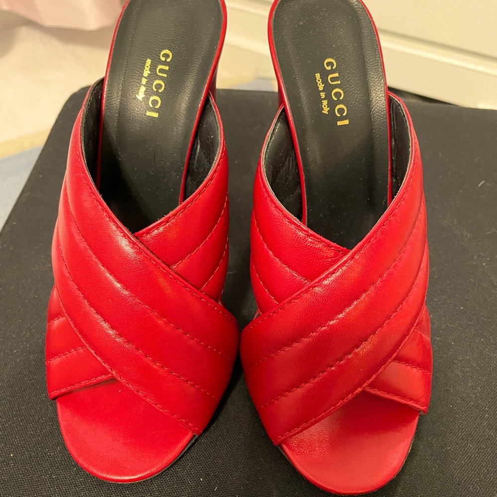 Gucci - New - Red Leather Crisscross Mule Sandals - S… - Gem
